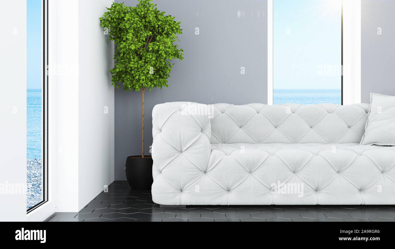 Modern design living room interior with beautiful view . 3D rendering ...