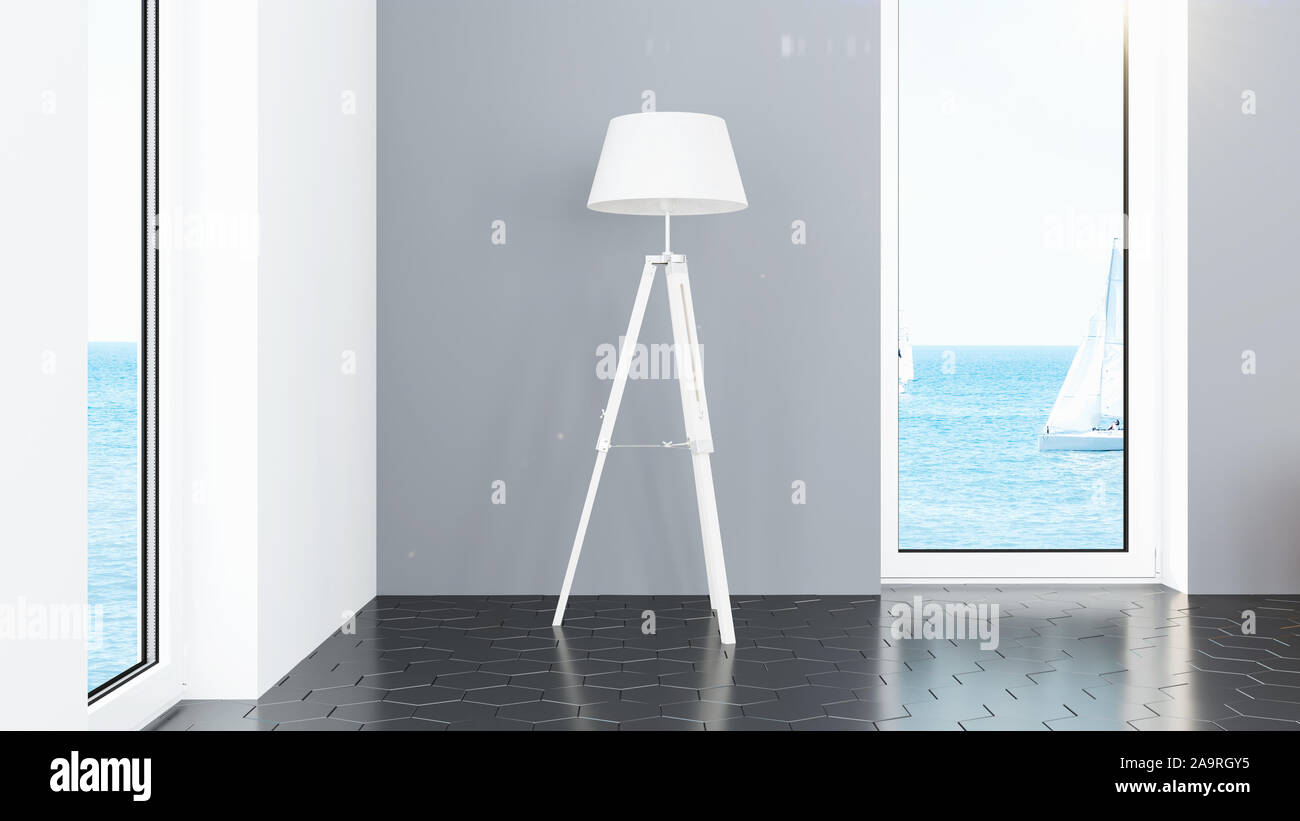 Modern design living room interior with beautiful view . 3D rendering ...