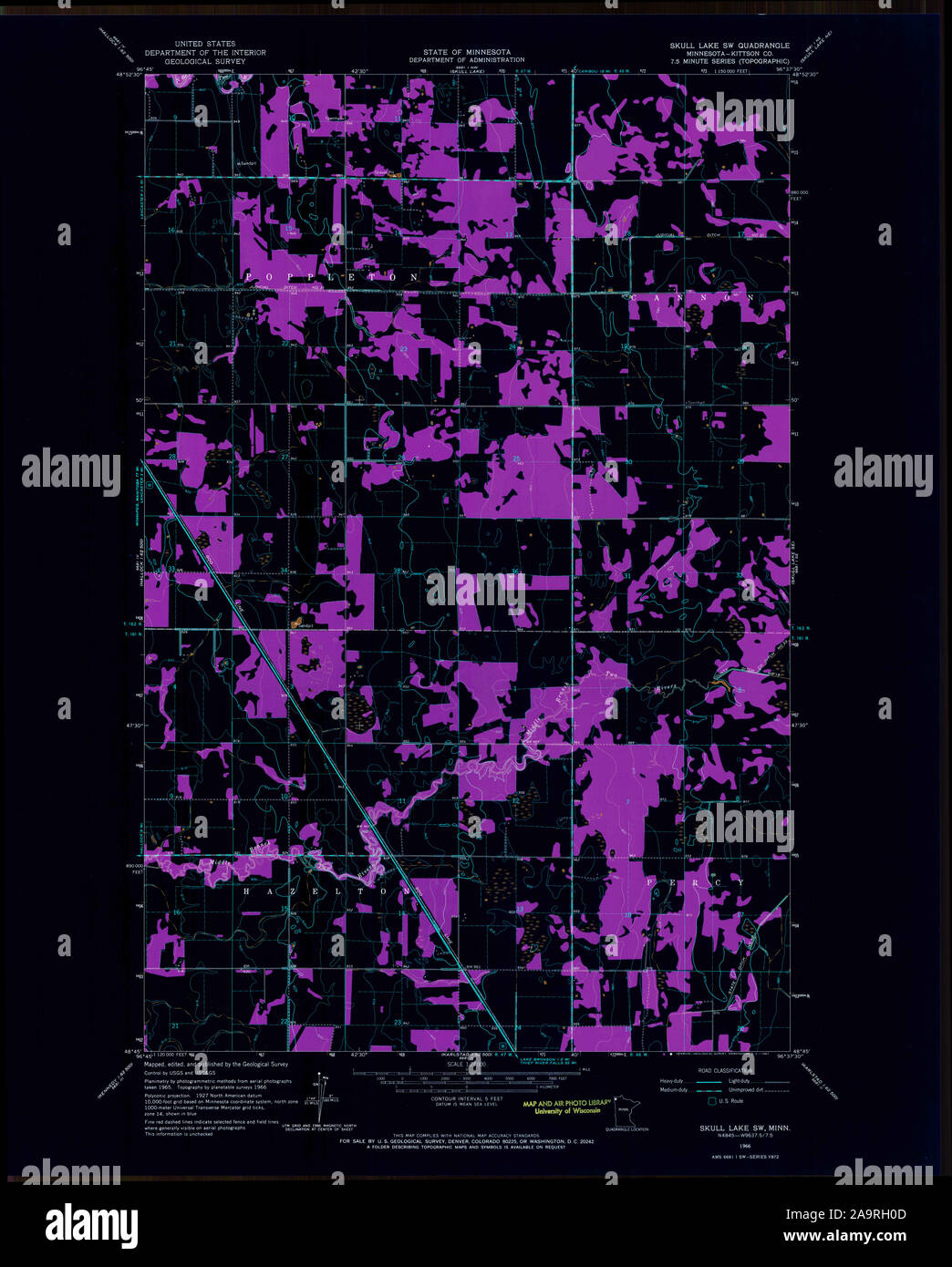 USGS TOPO Map MInnesota MN Skull Lake SW 505838 1966 24000 Inverted ...