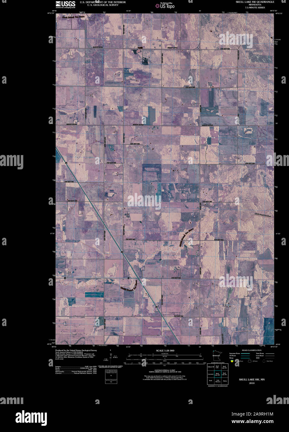 USGS TOPO Map MInnesota MN Skull Lake SW 20100818 TM Inverted ...