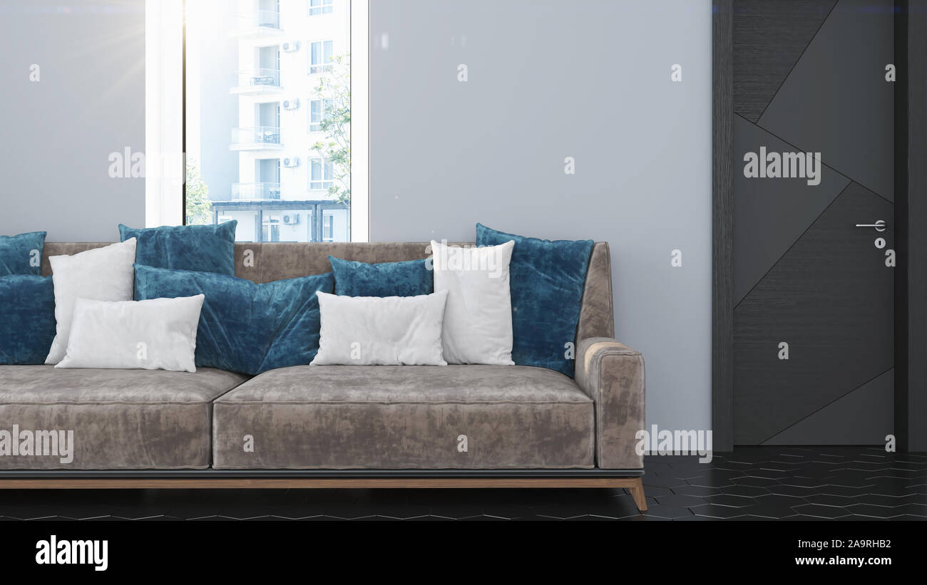 Modern design living room interior with beautiful view . 3D rendering ...