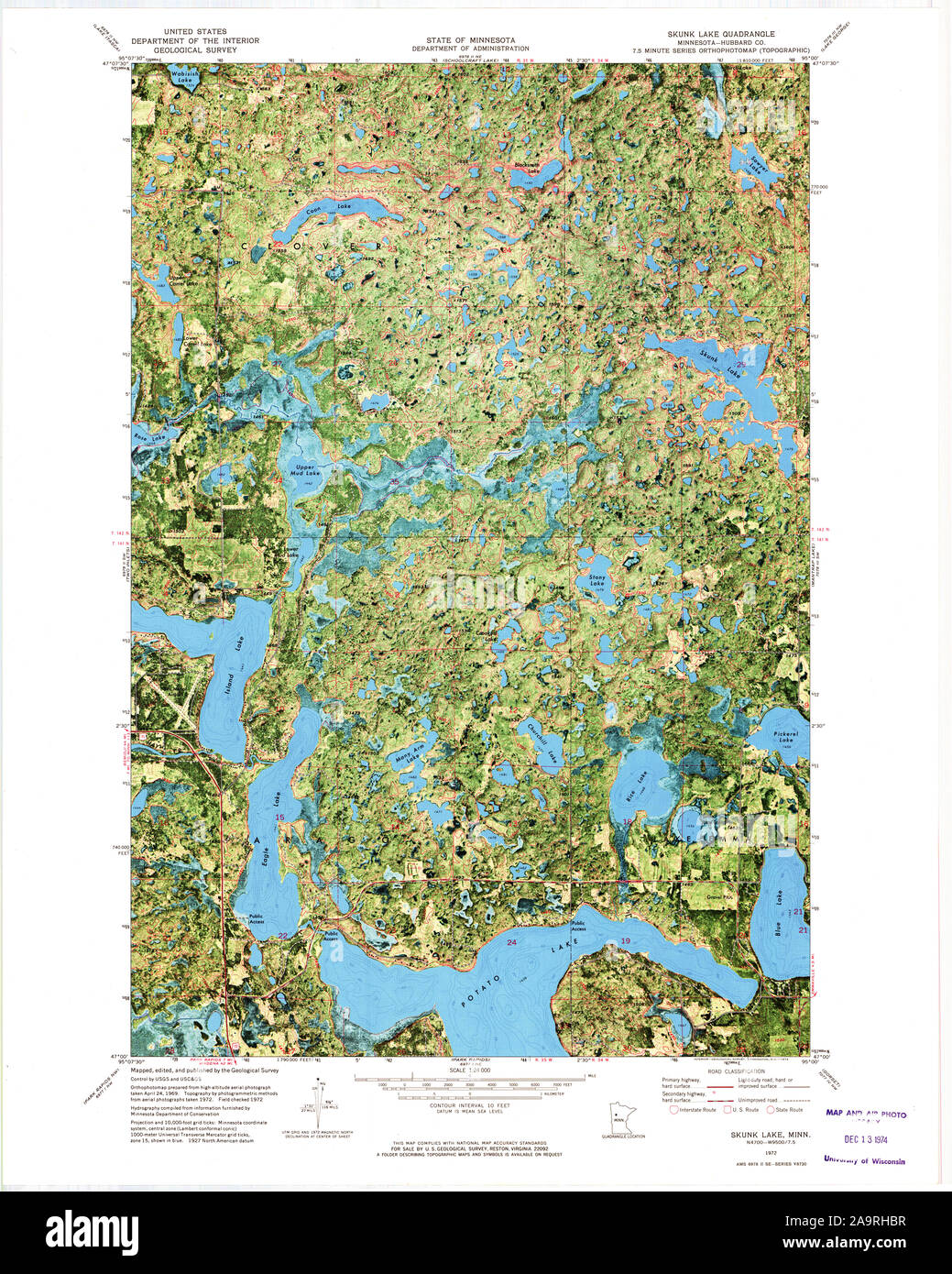 USGS TOPO Map MInnesota MN Skunk Lake 505839 1972 24000 Restoration ...