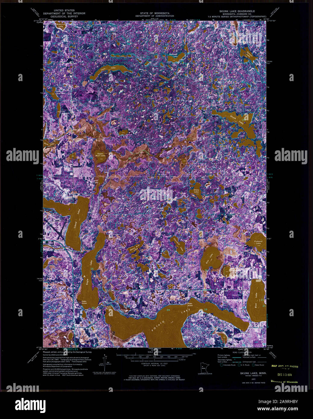 USGS TOPO Map MInnesota MN Skunk Lake 505839 1972 24000 Inverted ...