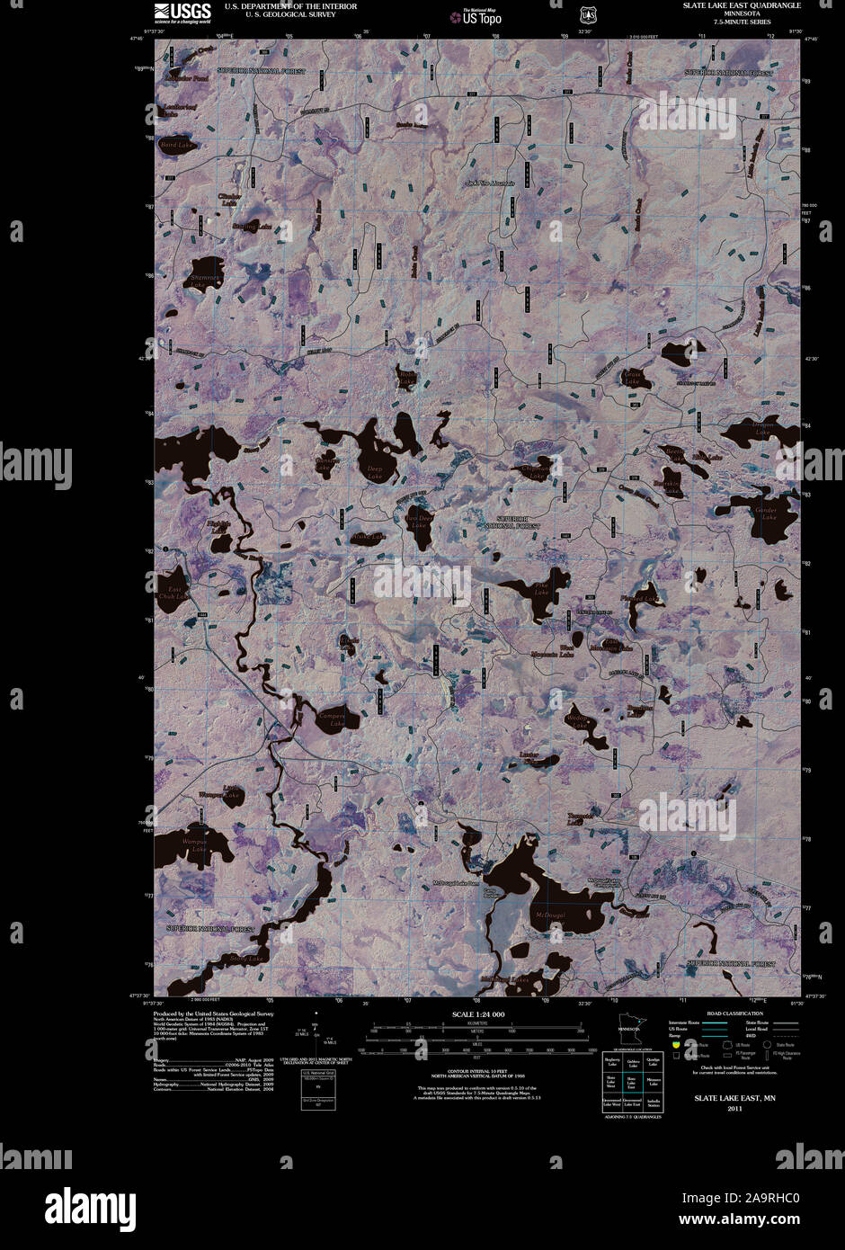 USGS TOPO Map MInnesota MN Slate Lake East 20110425 TM Inverted ...
