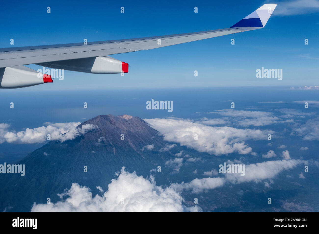Aerial view of volcano Gunung Agung, stratovolcano Mount Agung, Bali ...