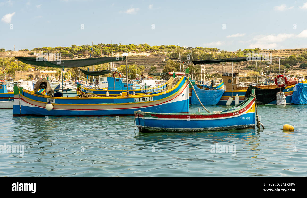 view of the harbor of marsaxlokk on malta Stock Photo - Alamy