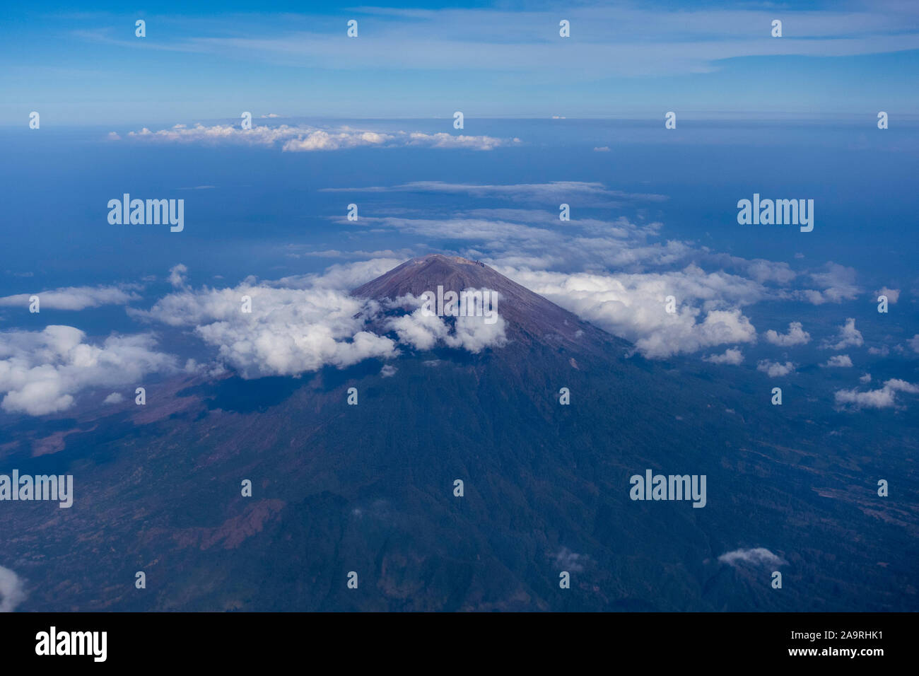 Aerial view of volcano Gunung Agung, stratovolcano Mount Agung, Bali ...