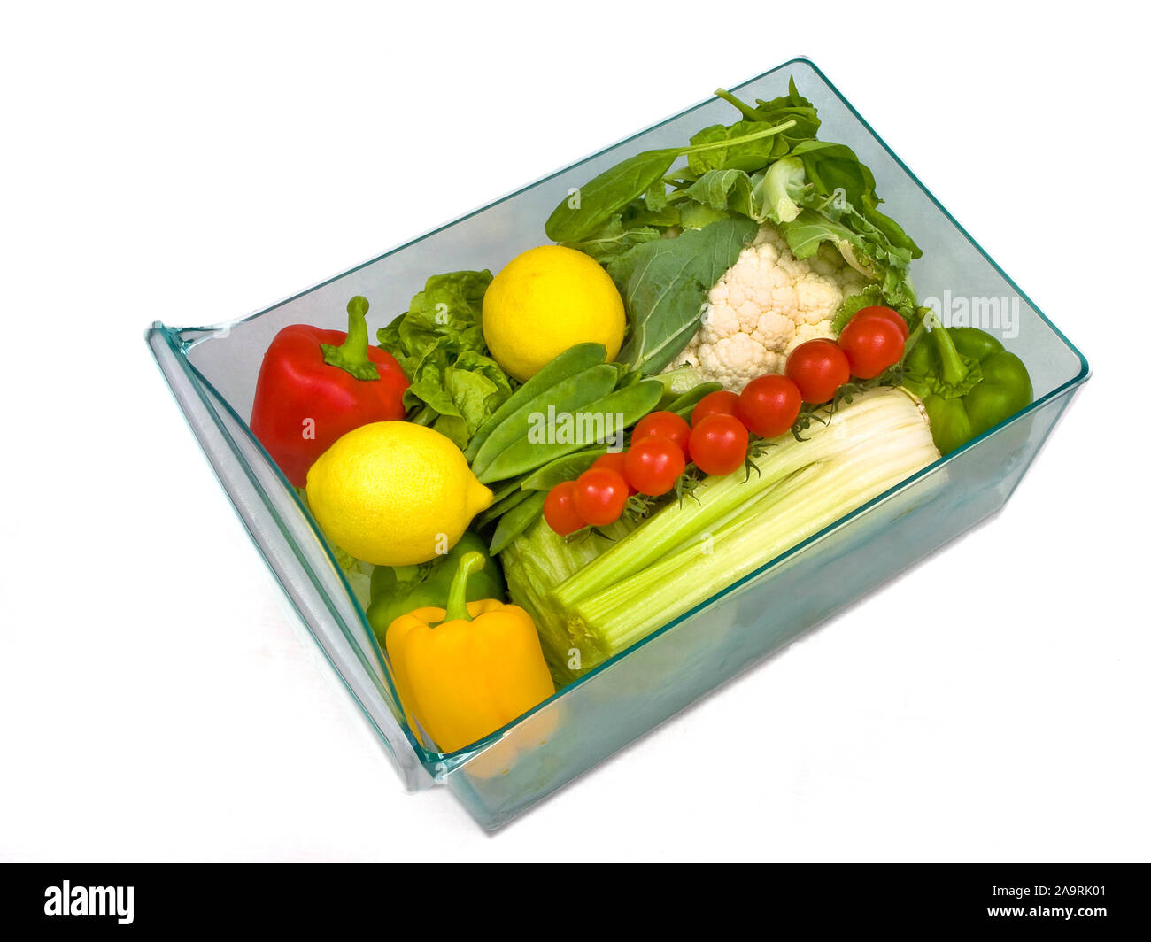 Refrigerator salad drawer full of salad and vegetables for storing ...