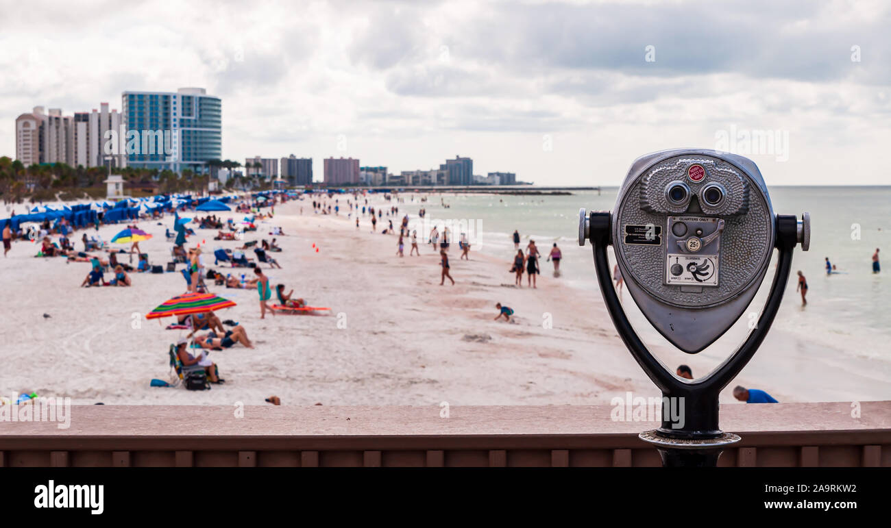 A tower viewer overlooking people swimming in the Gulf of Mexico and ...