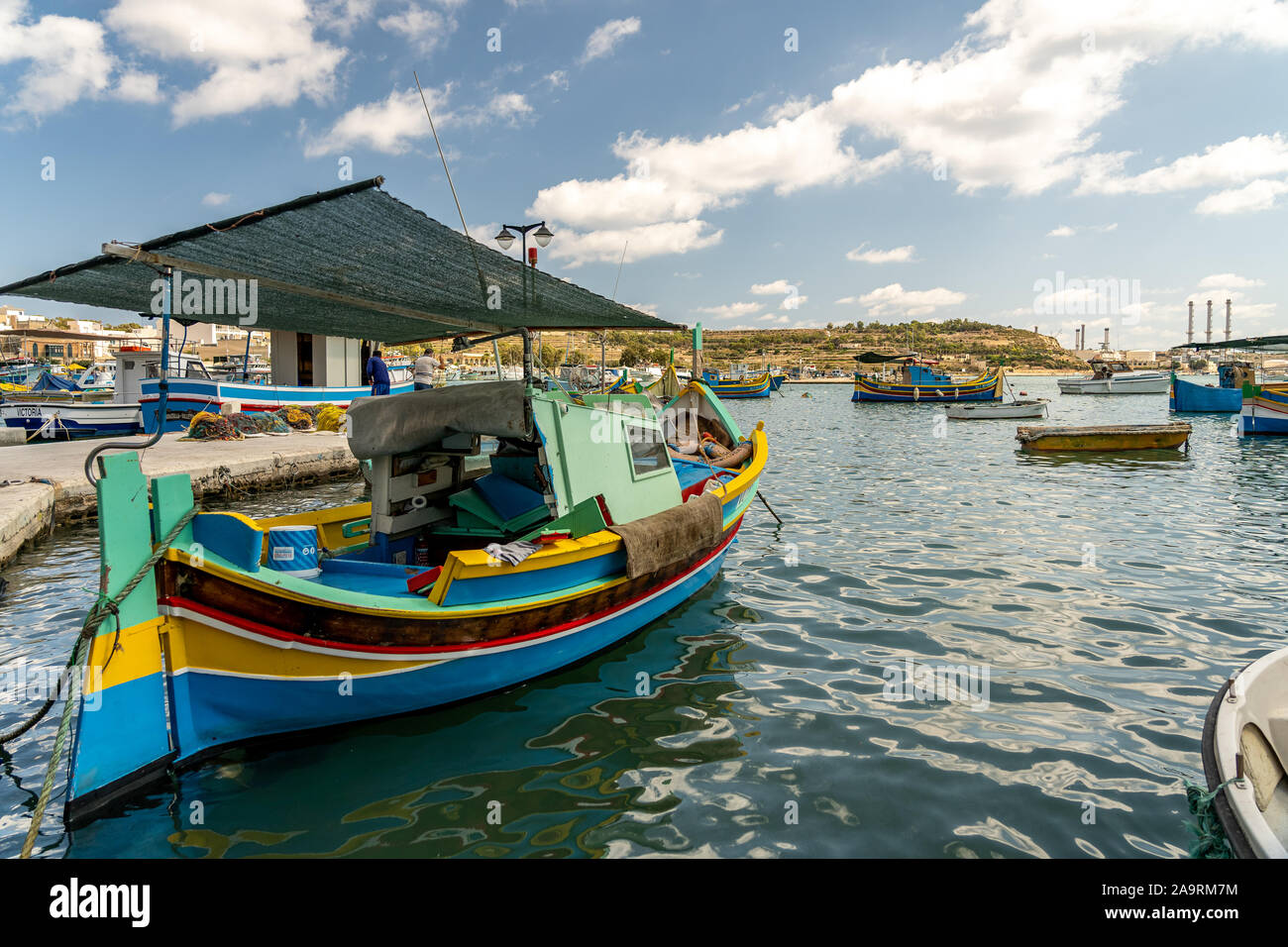 view of the harbor of marsaxlokk on malta Stock Photo - Alamy