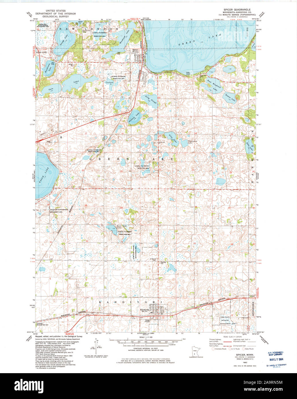 USGS TOPO Map MInnesota MN Spicer 505873 1982 24000 Restoration Stock ...
