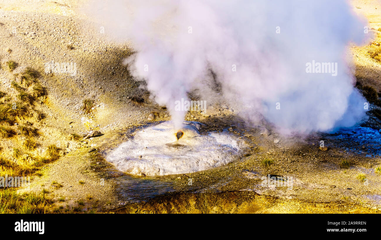 Close up of a Ledge Geyser vent hole in the Porcelain Basin of Norris ...