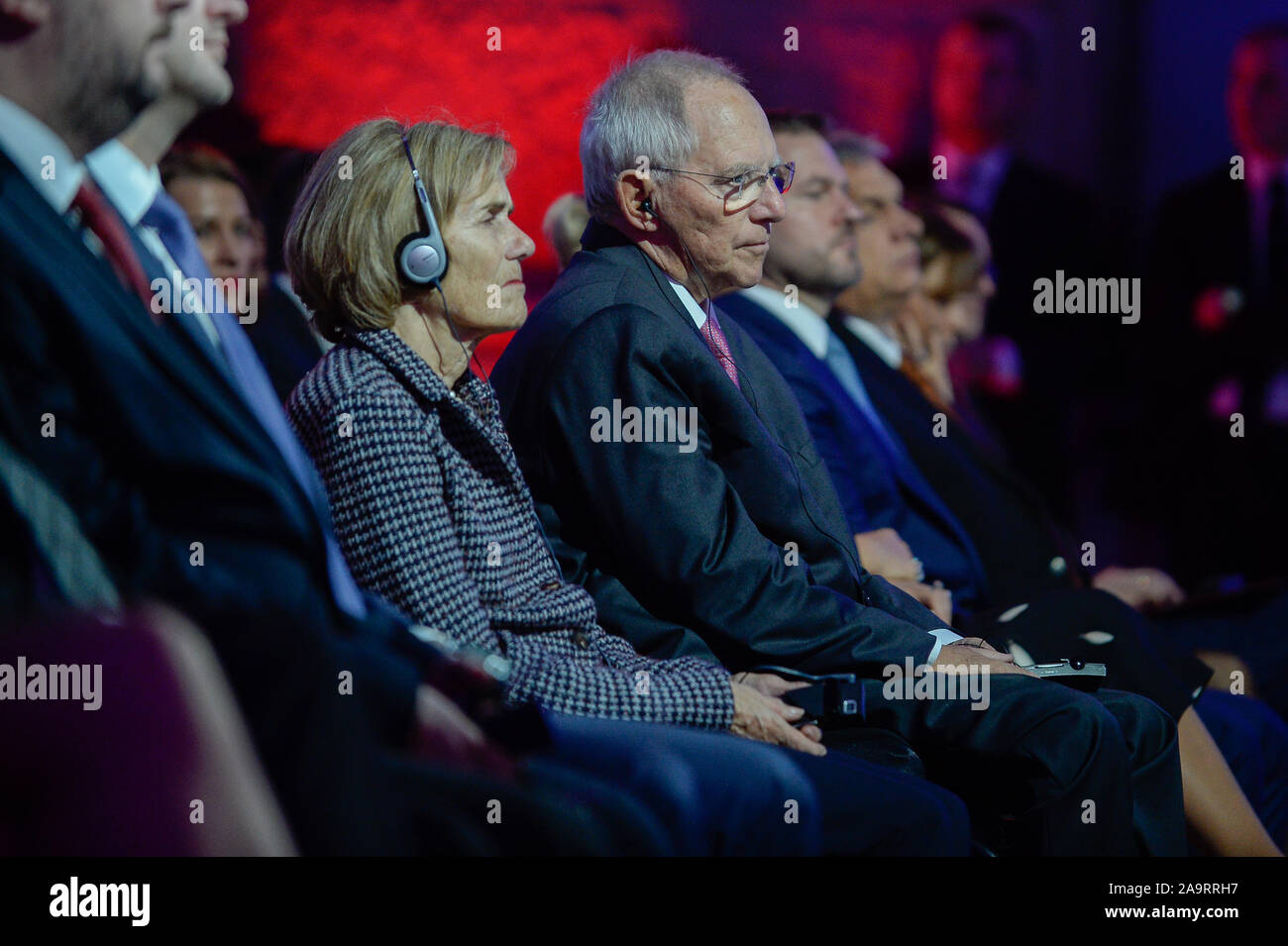 President of the German Bundestag, Wolfgang Schauble looks on during ...