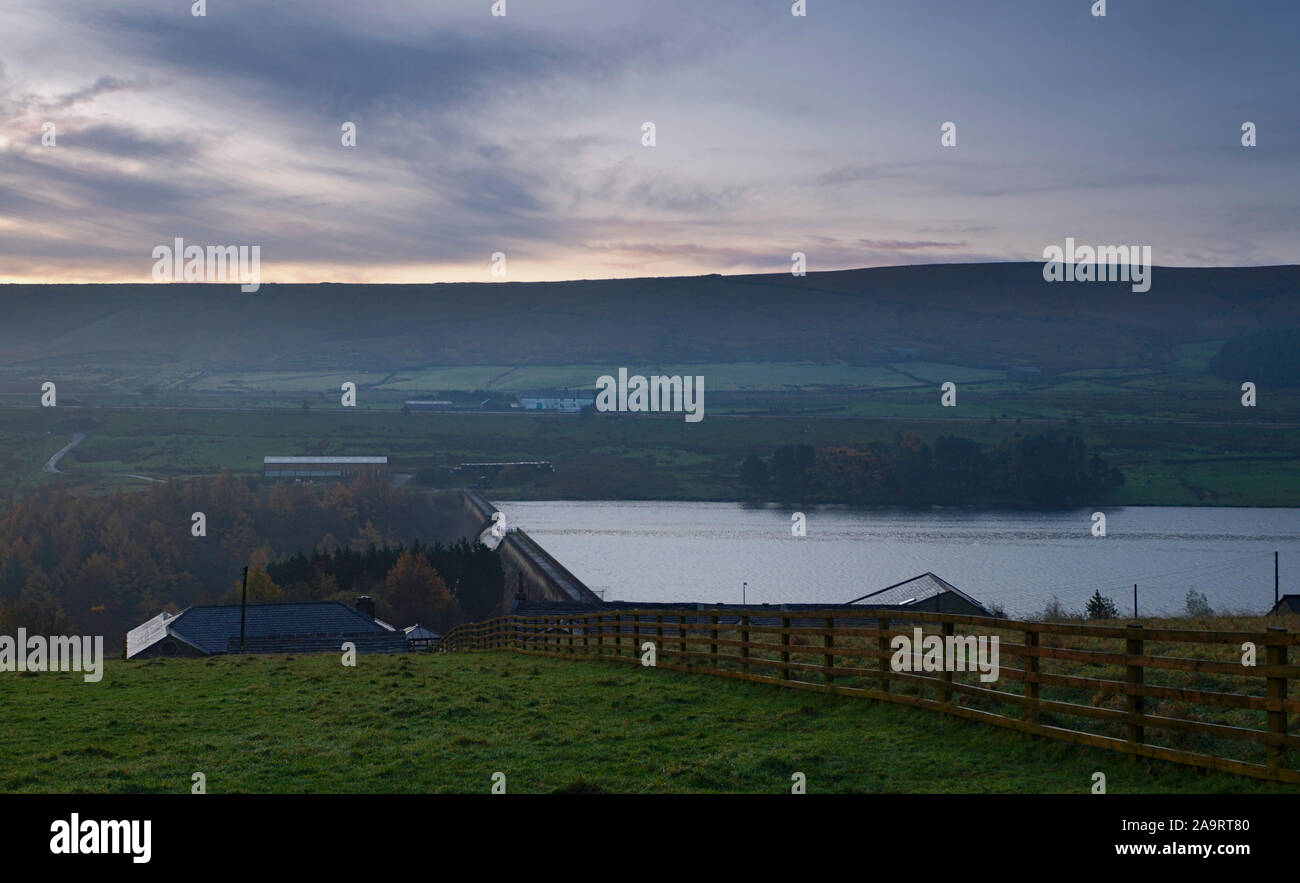 Stott Hall Farm across Booth Wood Reservoir from Pike End Road nr Mount ...