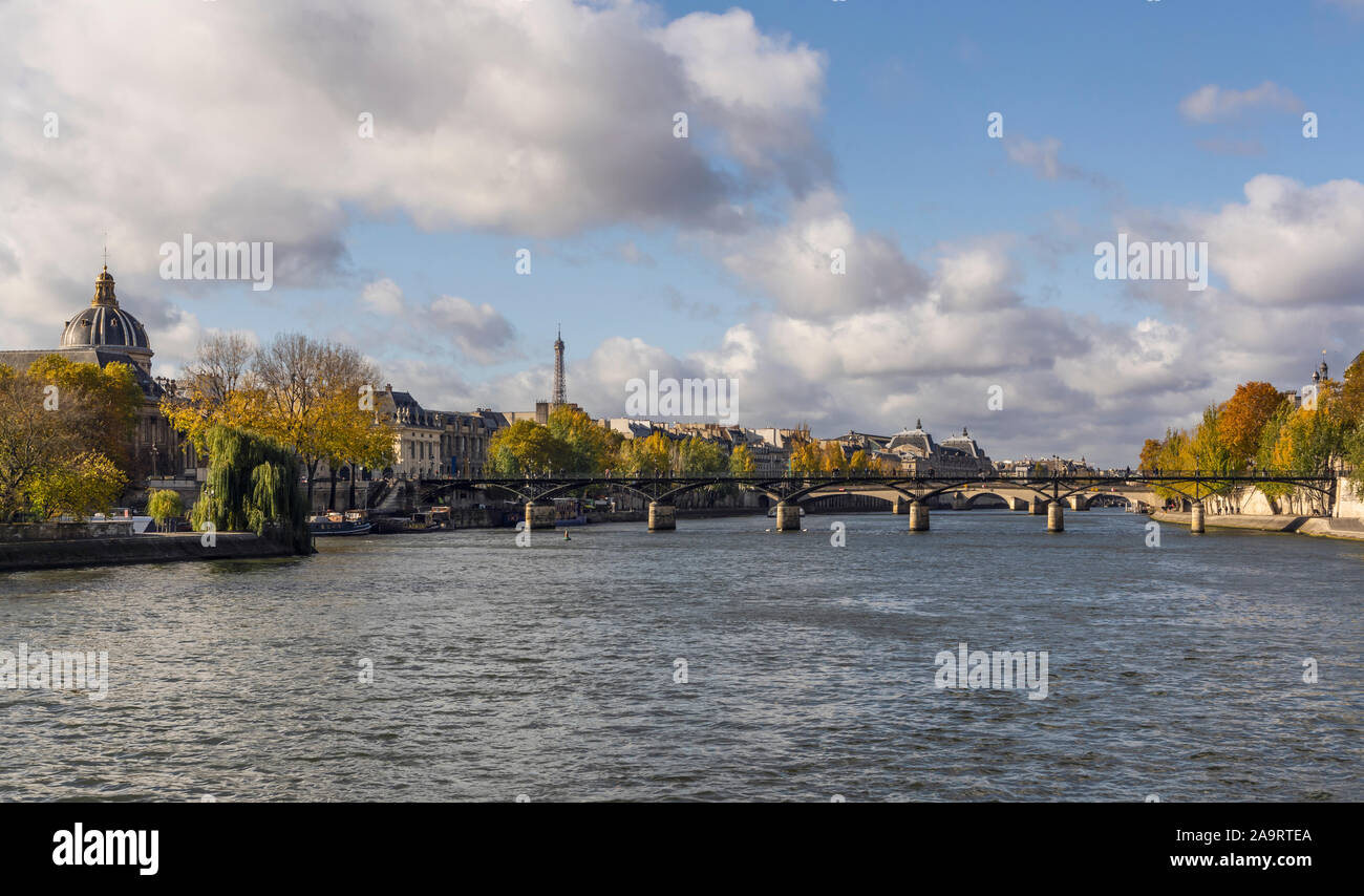 Seine River crossing Paris. Closest bridge is Pont des Arts. On the ...