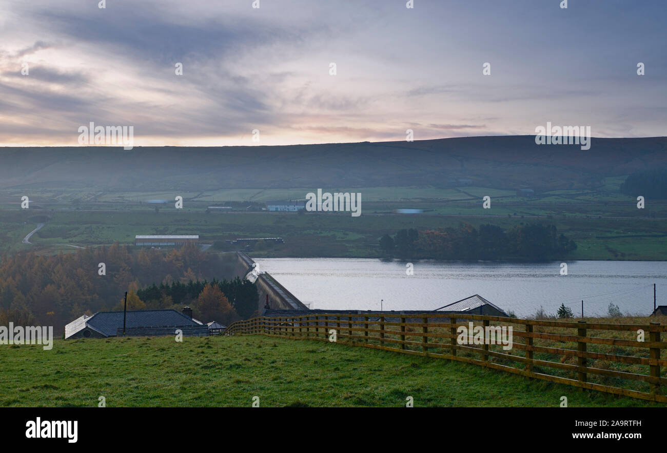 Stott Hall Farm across Booth Wood Reservoir from Pike End Road nr Mount ...