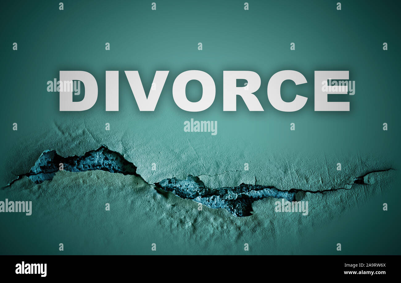 Divorce concept with a background representing a break on a green wall ...