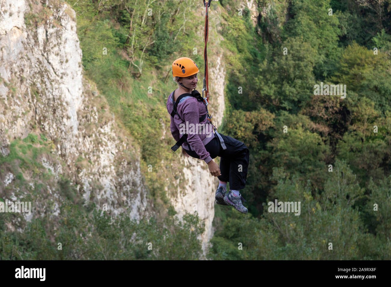 Zipline over abyss on River Pazincica in Pazin Stock Photo - Alamy