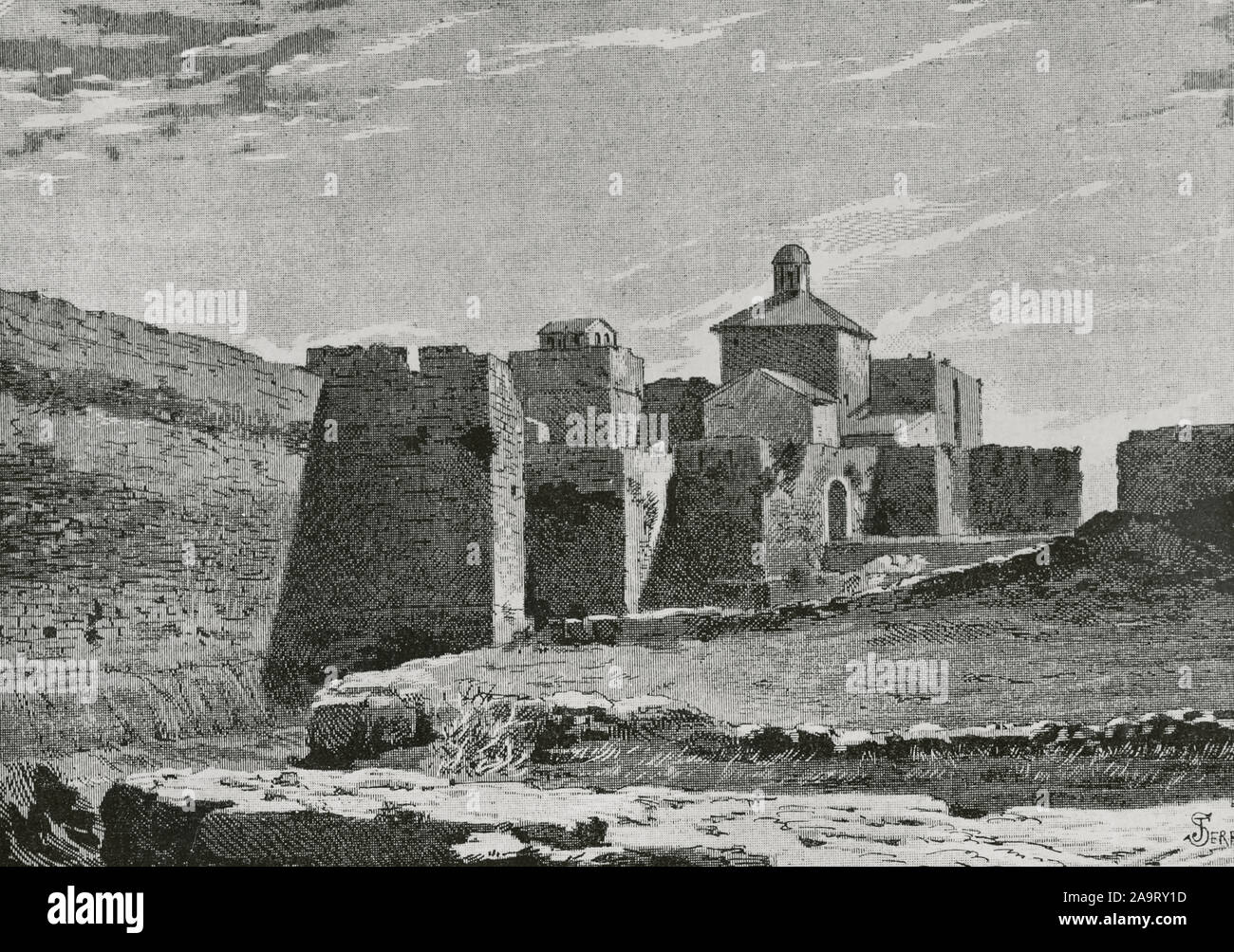 Spain, Balearic Islands, Majorca. Palma of Majorca. Medieval city walls ...