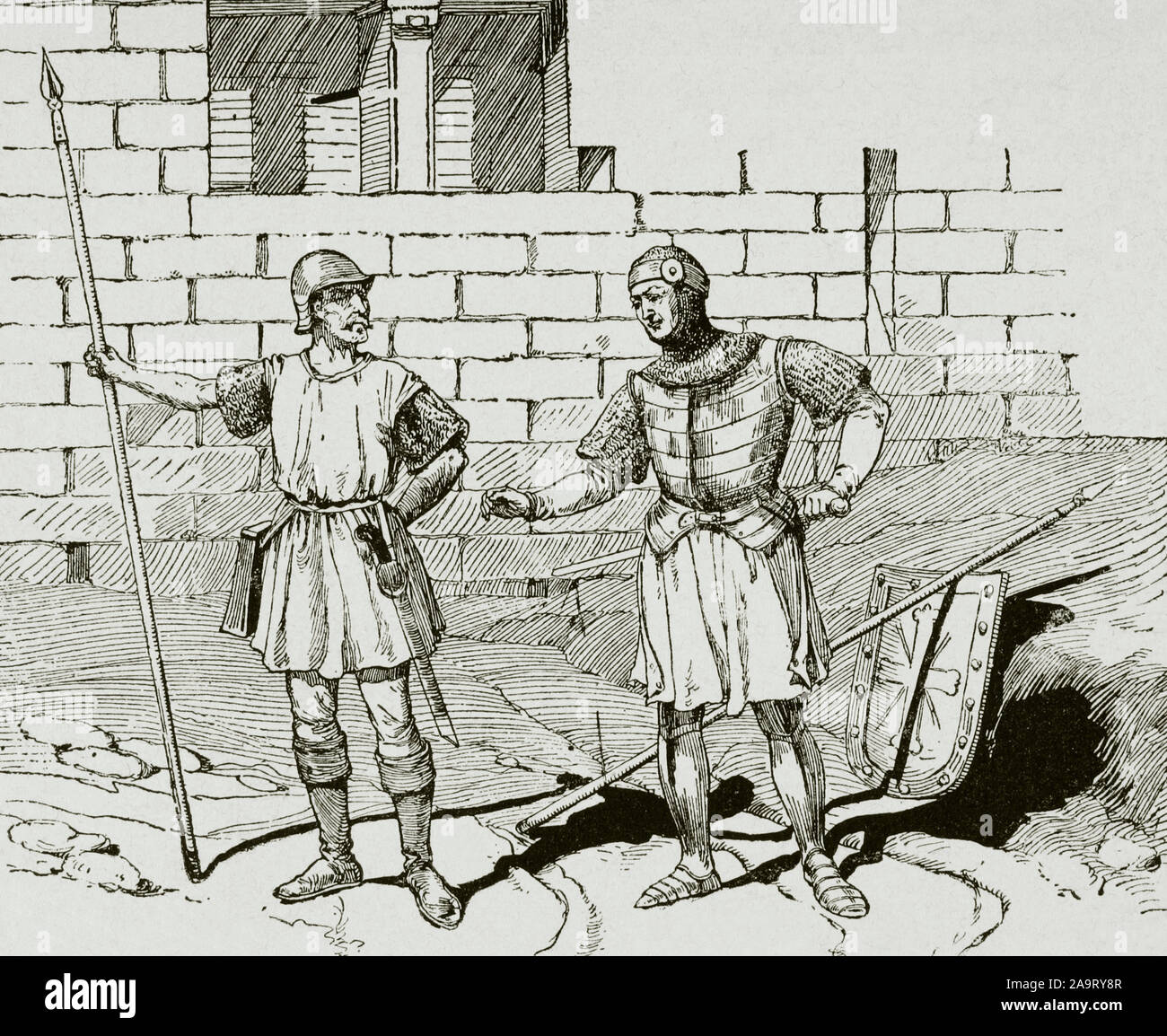Iberian Peninsula. Castilian Soldiers. Medieval period. Engraving after ...