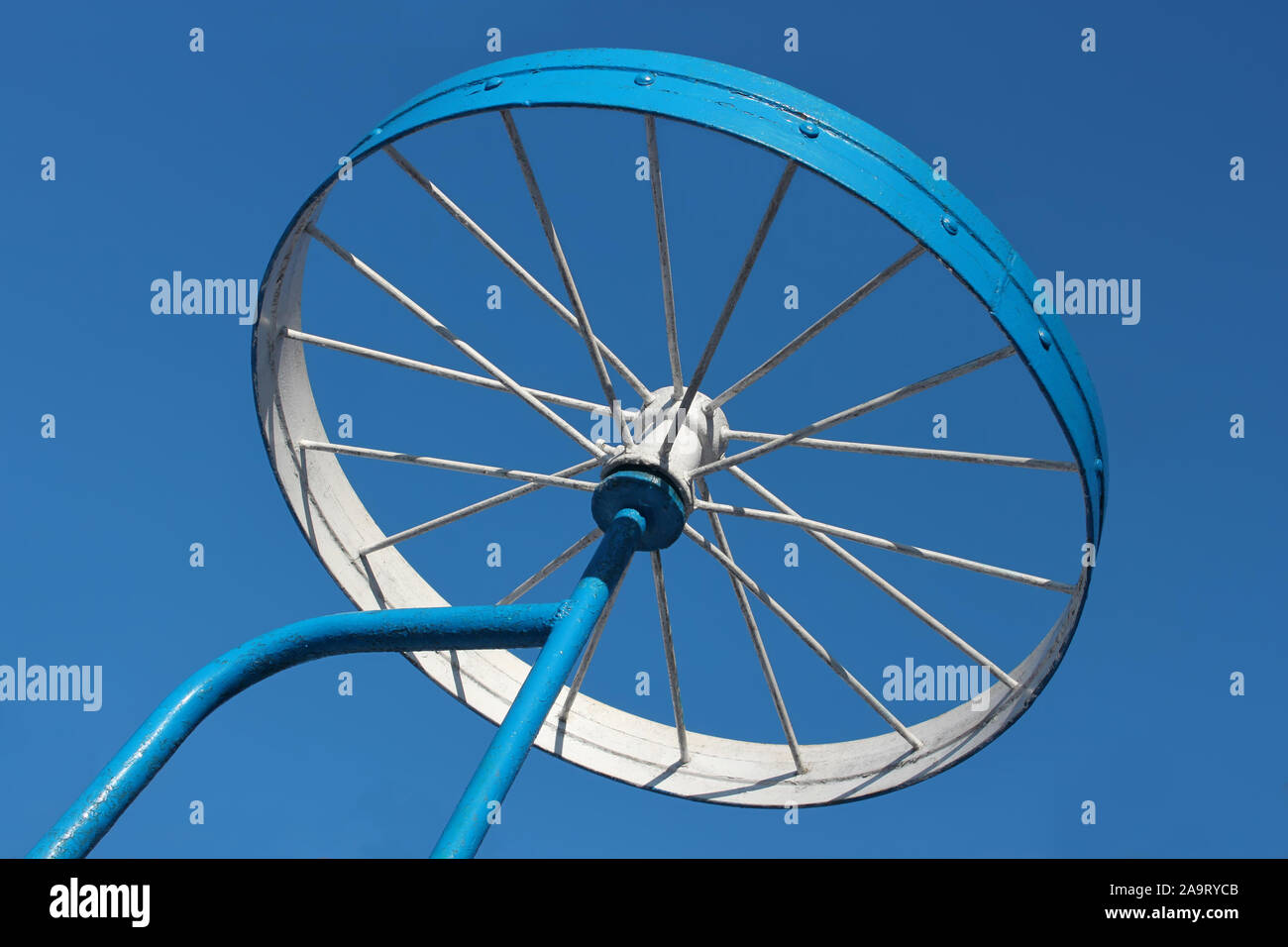 Metallic painted detail in the form of a bicycle wheel on the ...