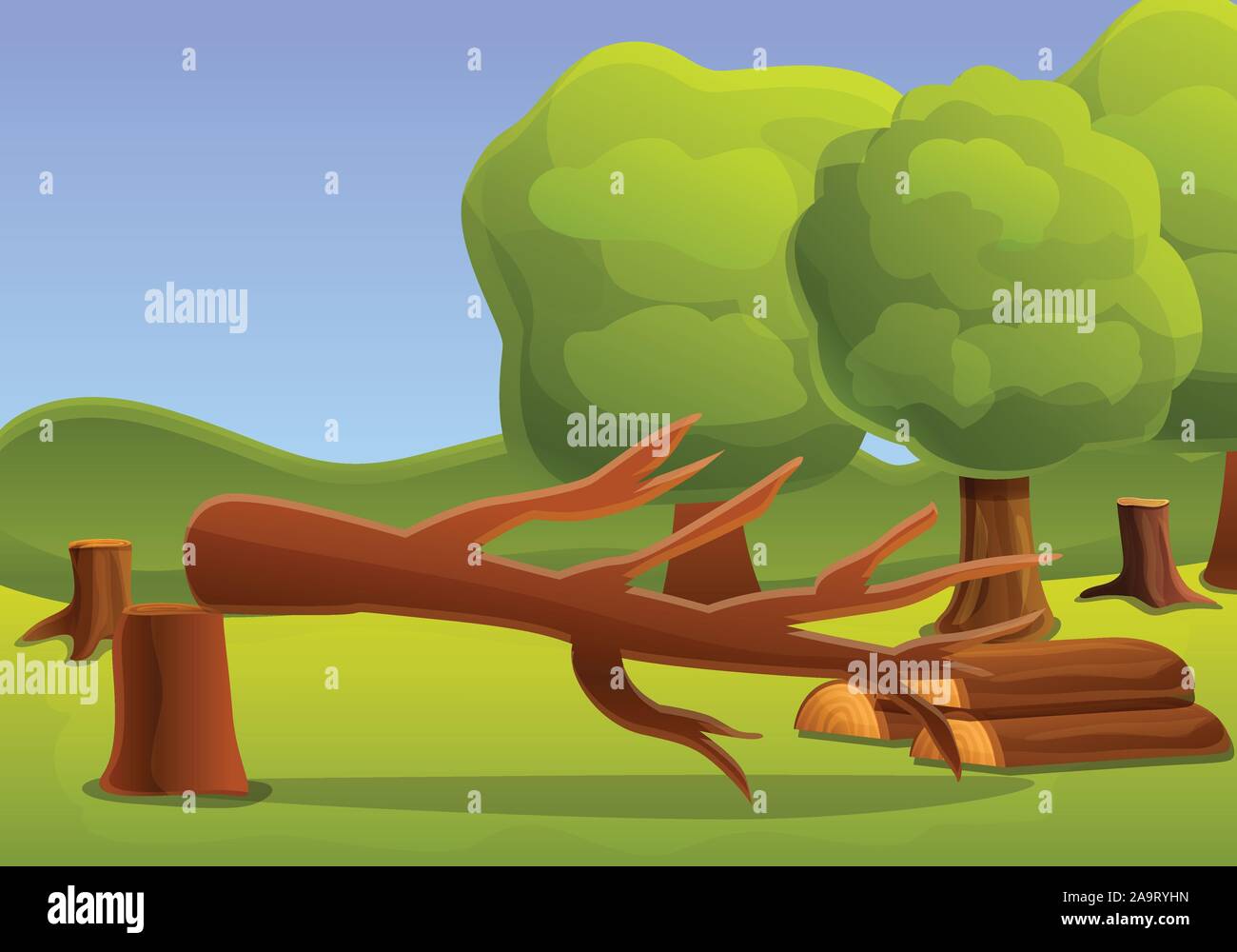 Landscape deforestation concept banner. Cartoon illustration of ...