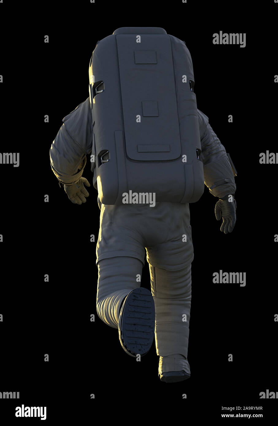 running astronaut from behind, isolated on black background Stock Photo ...