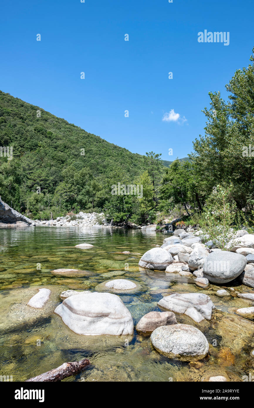 Pure and fresh water natural pool of Travu River, Corsica, France ...
