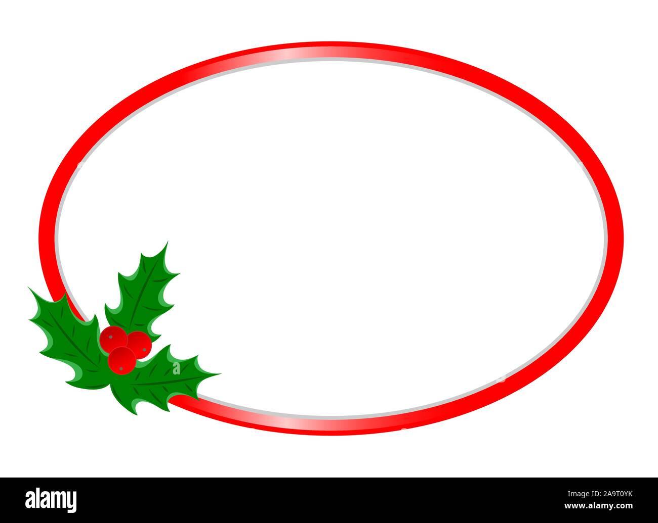 Christmas greeting card oval border template with Holly leaf with copy ...