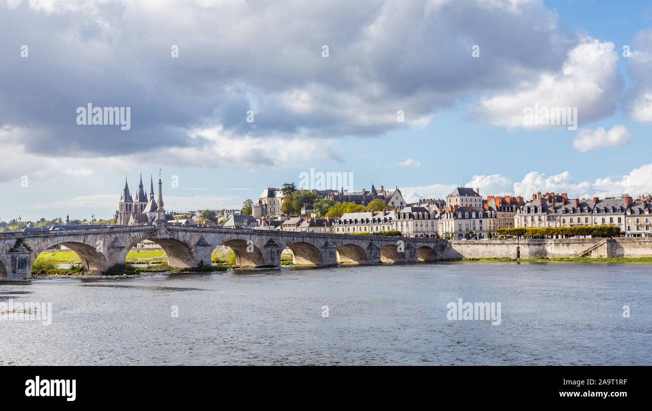 Cityscape Blois in France with ancient stone bridge Jacques-Gabriel ...