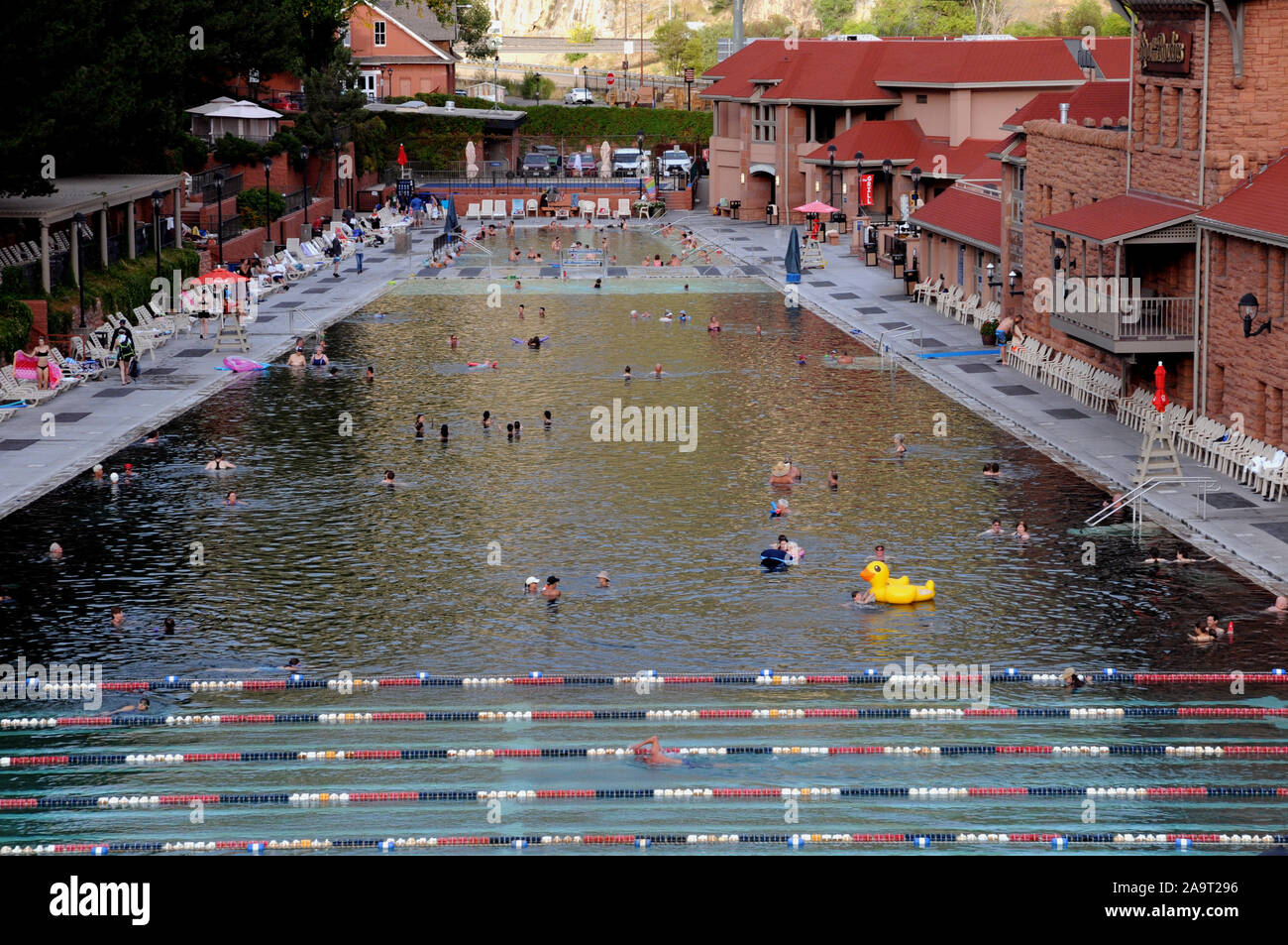 The main pool area at Glenwood Hot Springs Resort Colorado Rockies. It ...