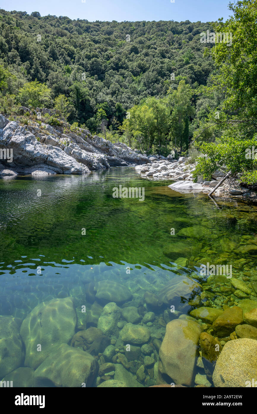 Pure and fresh water natural pool of Travu River, Corsica, France ...