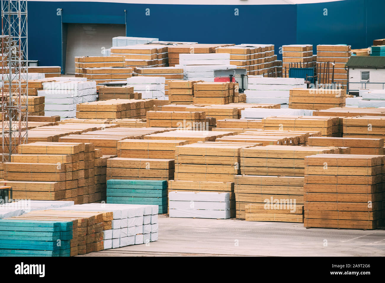 Stacked Timber In Stock. Many Industrial Lumber Material Storage ...