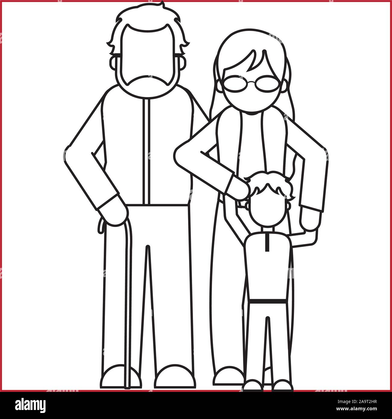grandparents with grandson member family line style vector illustration ...