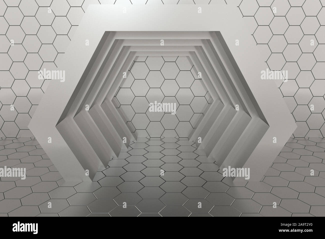 Hexagonal tunnel space with hexagon cubes, 3d rendering. Computer digital drawing Stock Photo ...