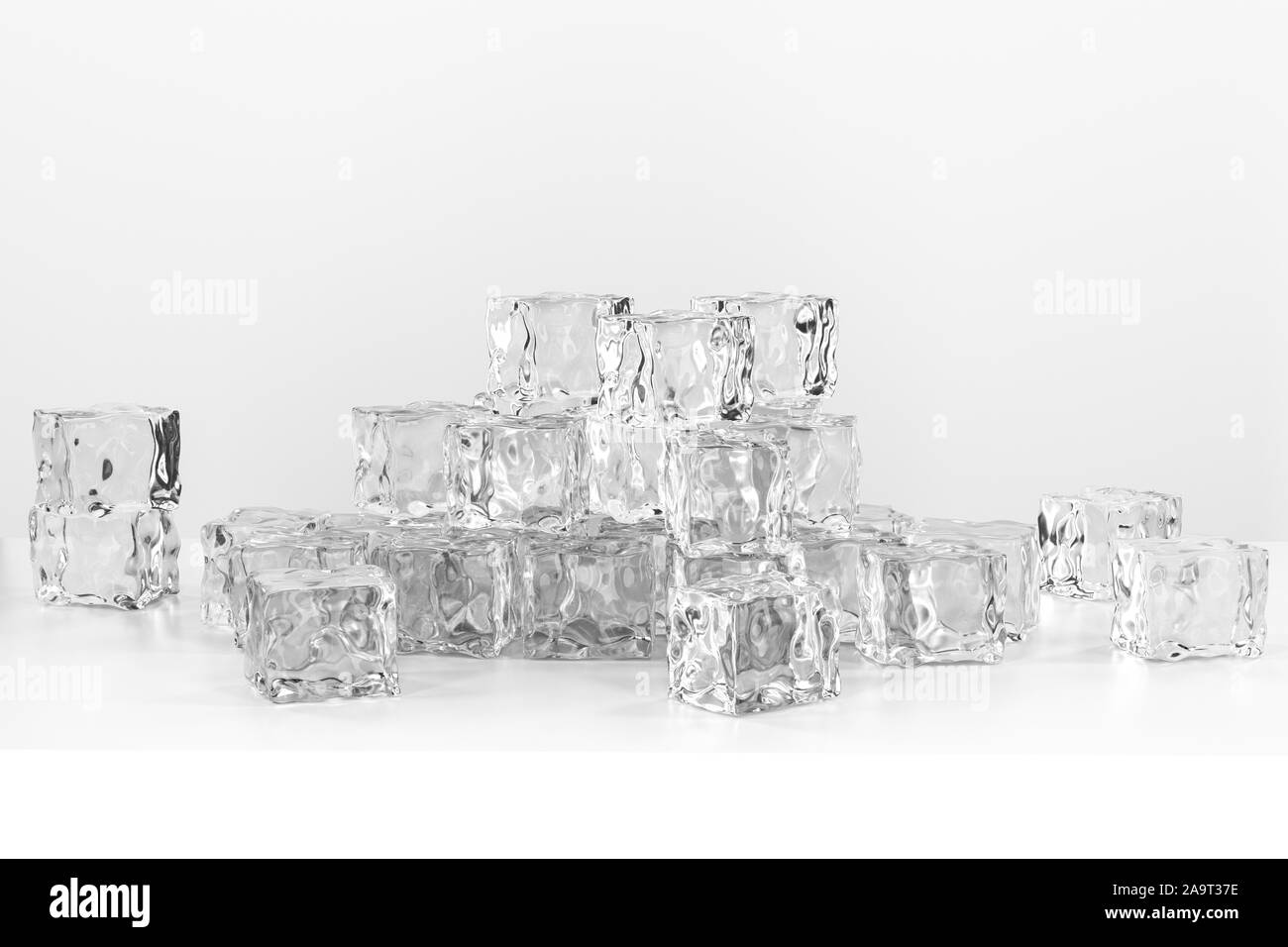 Ice cubes stacked each other with white background, 3d rendering ...