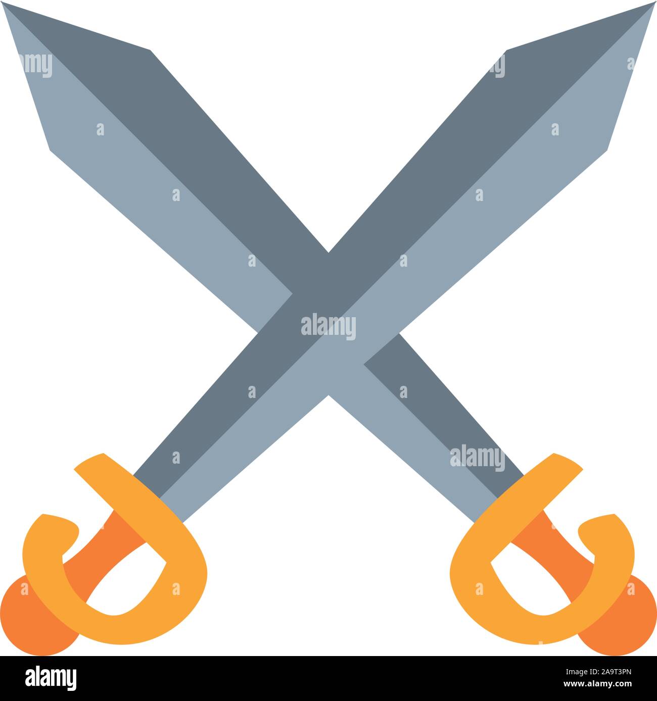 crossed swords weapon antique medieval flat design vector illustration ...