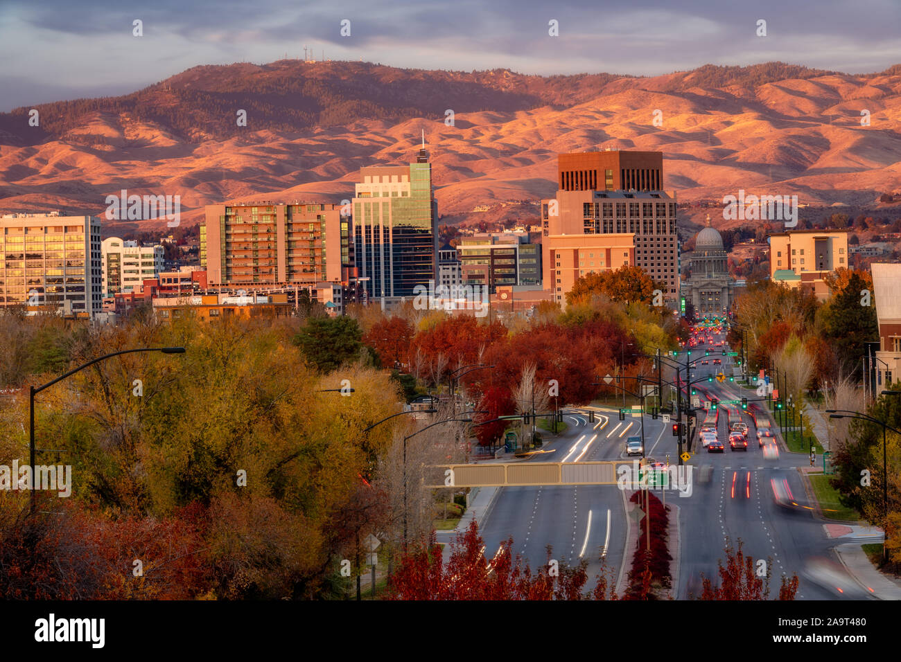 Sunset over Boise Idaho with autumn trees Stock Photo - Alamy