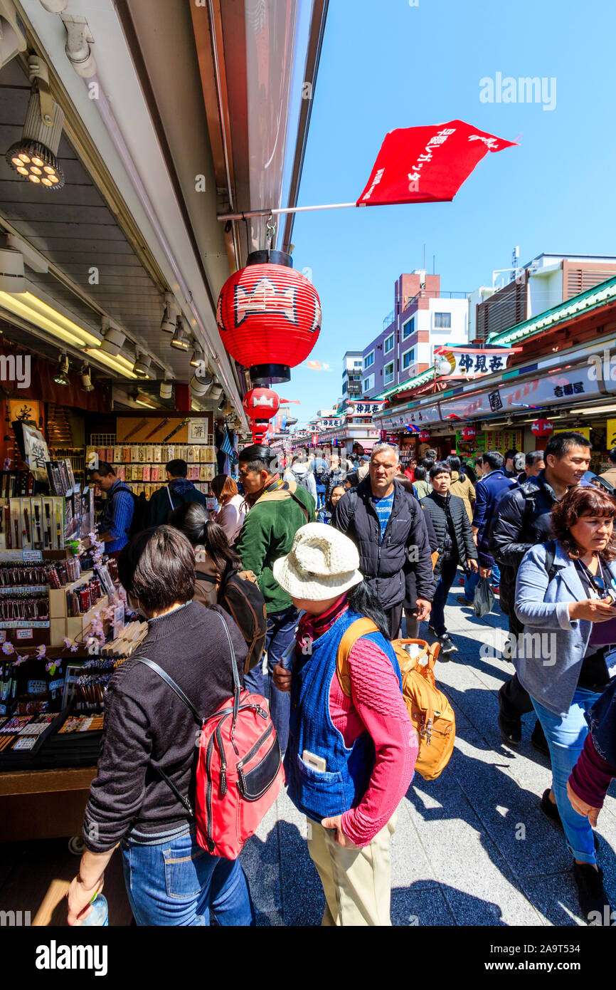 Tokyo, Asakusa shrine and Sensoji temple. Nakamise souvenir shopping ...