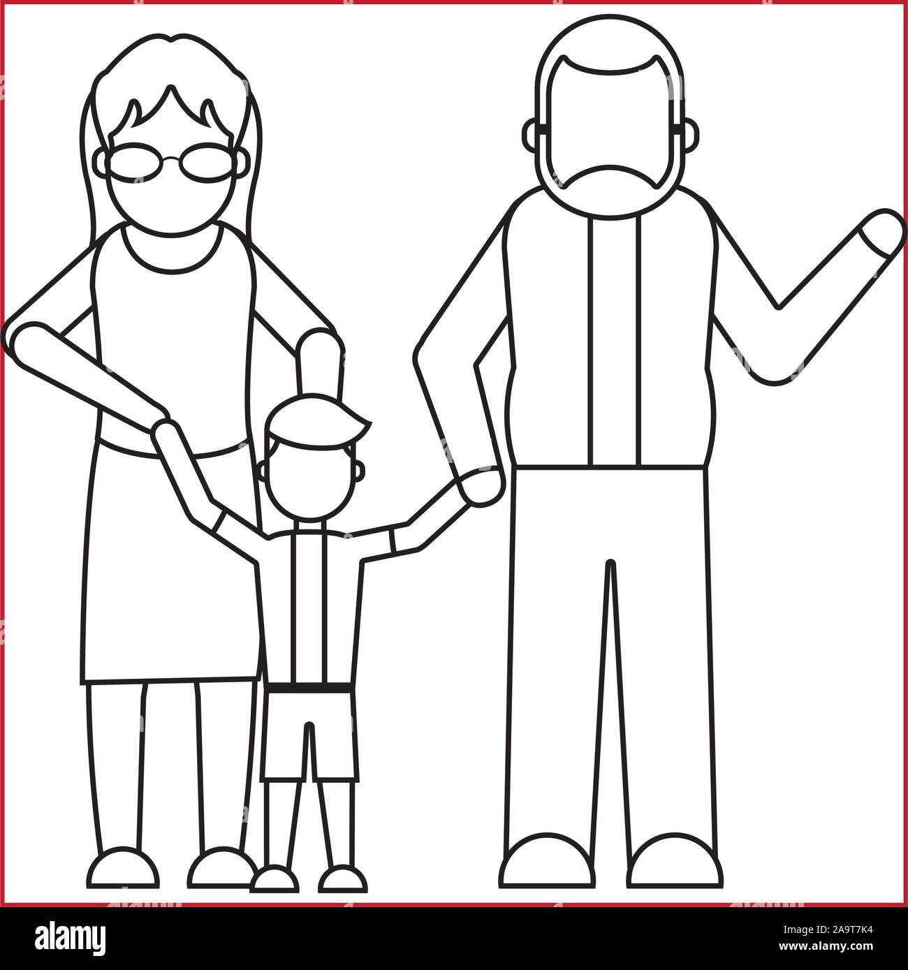 grandparents with grandson member family line style vector illustration ...