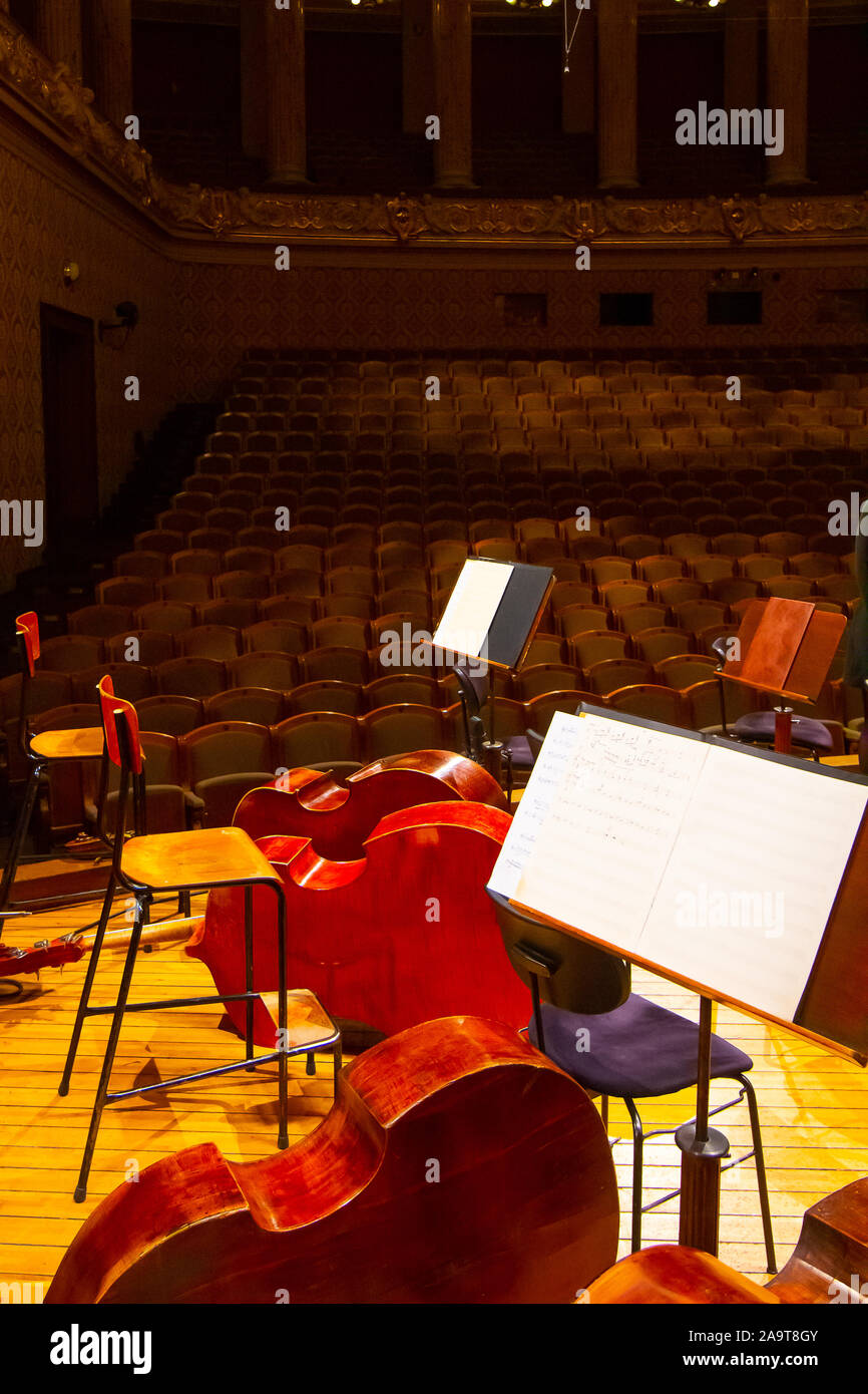 Music books and sheets with musical notation on the stands ready to the ...