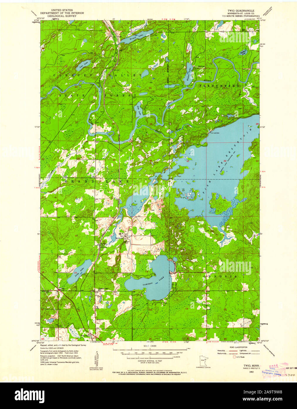 USGS TOPO Map MInnesota MN Twig 805400 1953 24000 Restoration Stock ...
