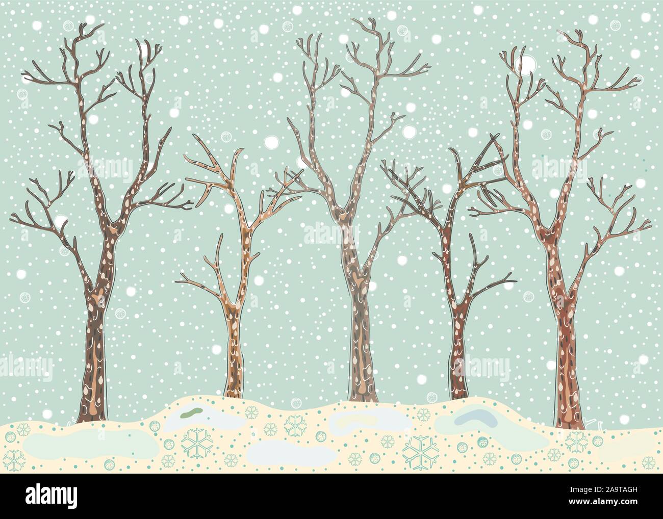 Seamless Hand Drawn Design with Trees. Bright Scandinavian Style Stock ...