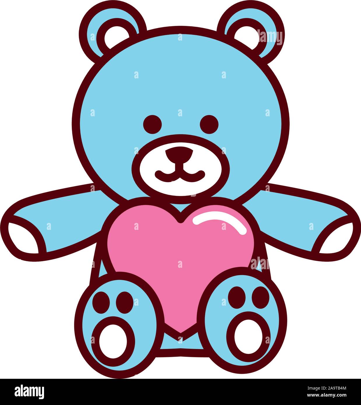 cute bear with heart romantic passion love flat line vector illustration Stock Vector Image ...