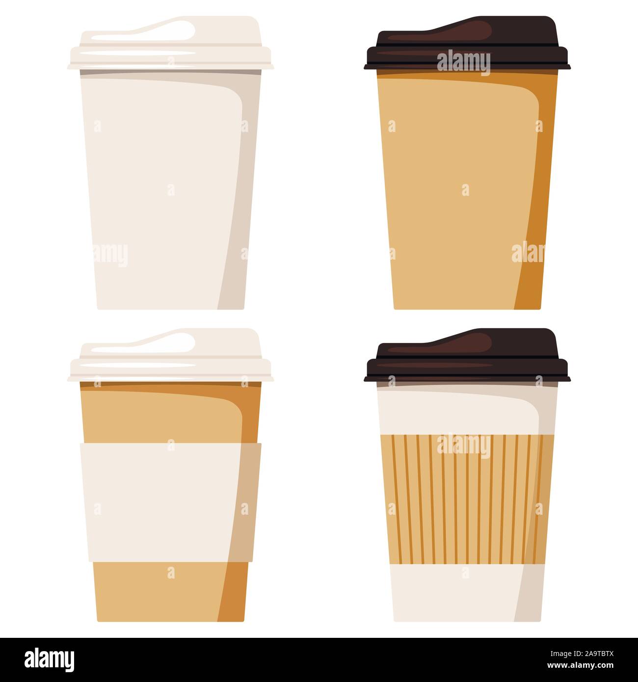 Coffee or tea cup with cap icon set, front view, isolated on white ...