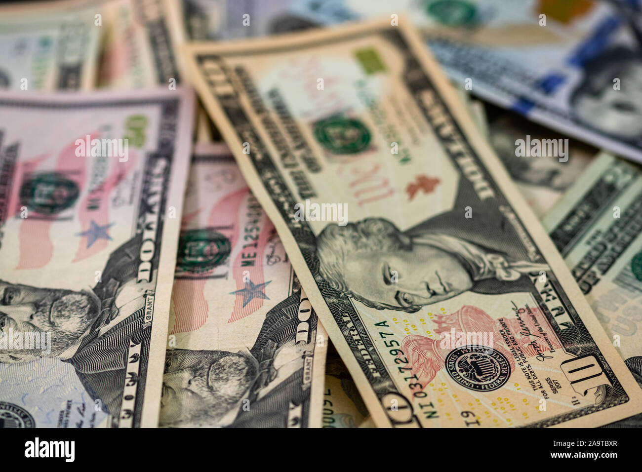 Money on the table, dollars on black table. Business concept Stock ...