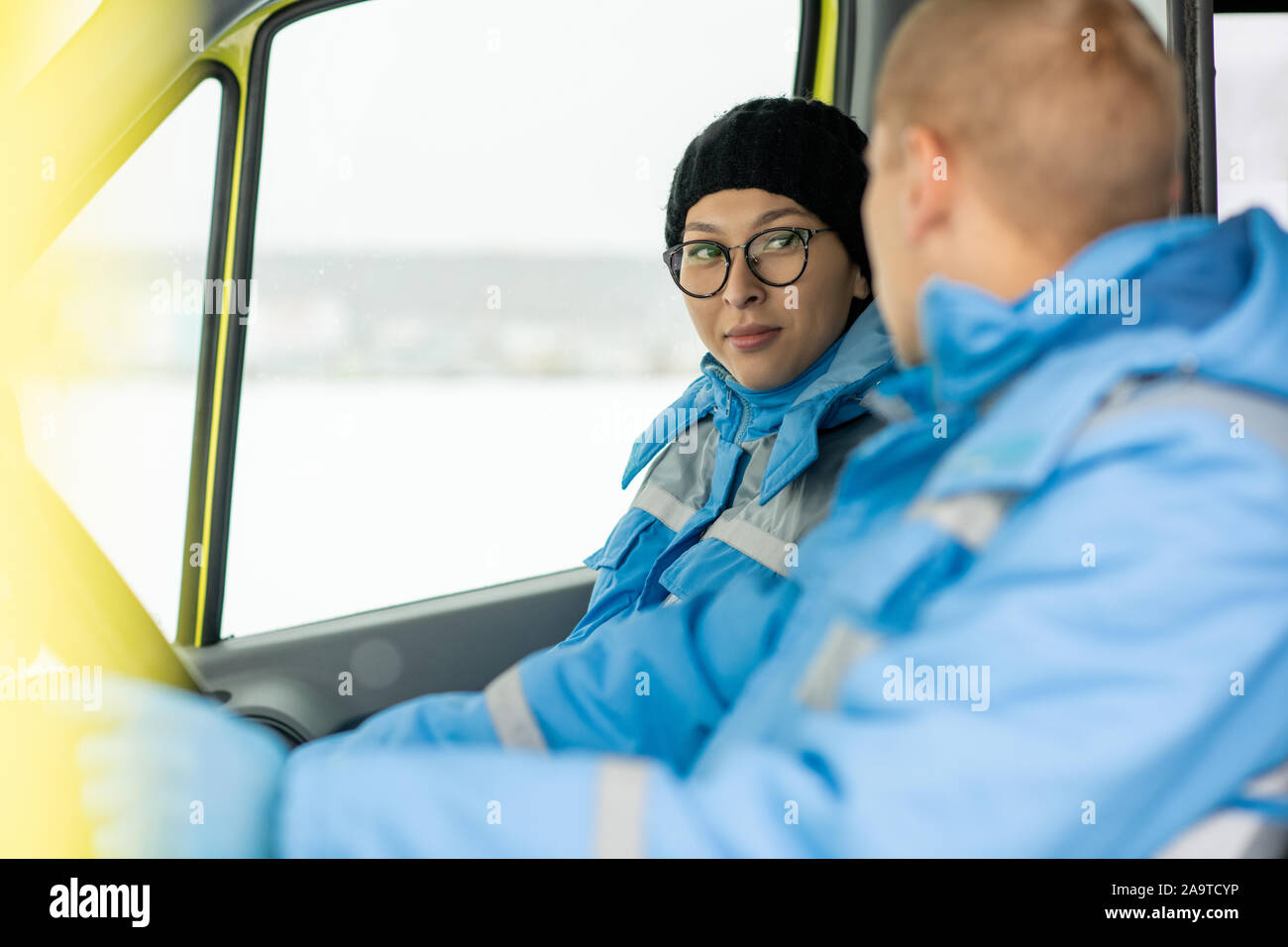 Two men talking bus hi-res stock photography and images - Alamy