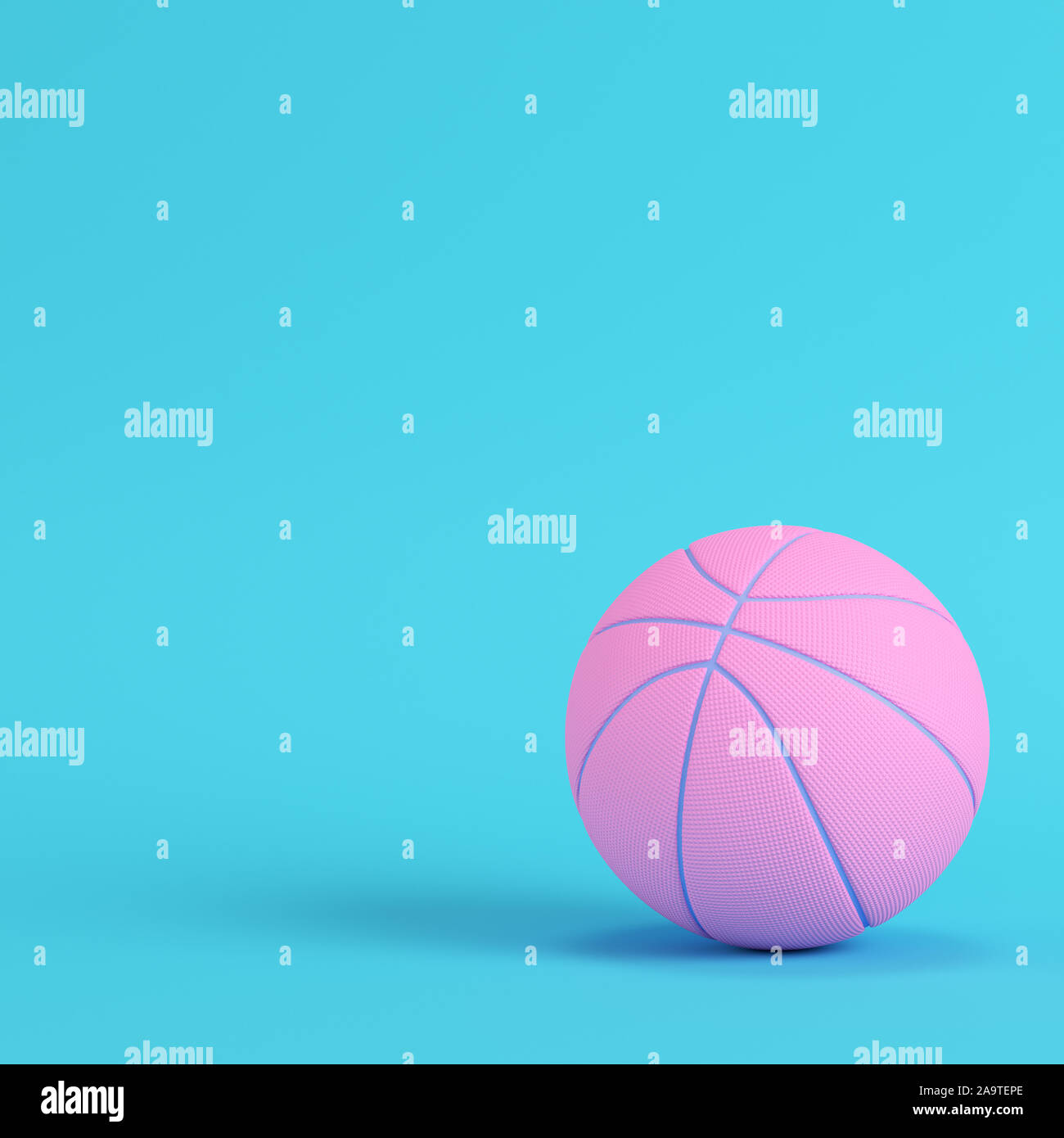 Pink basketball ball on bright blue background in pastel colors ...