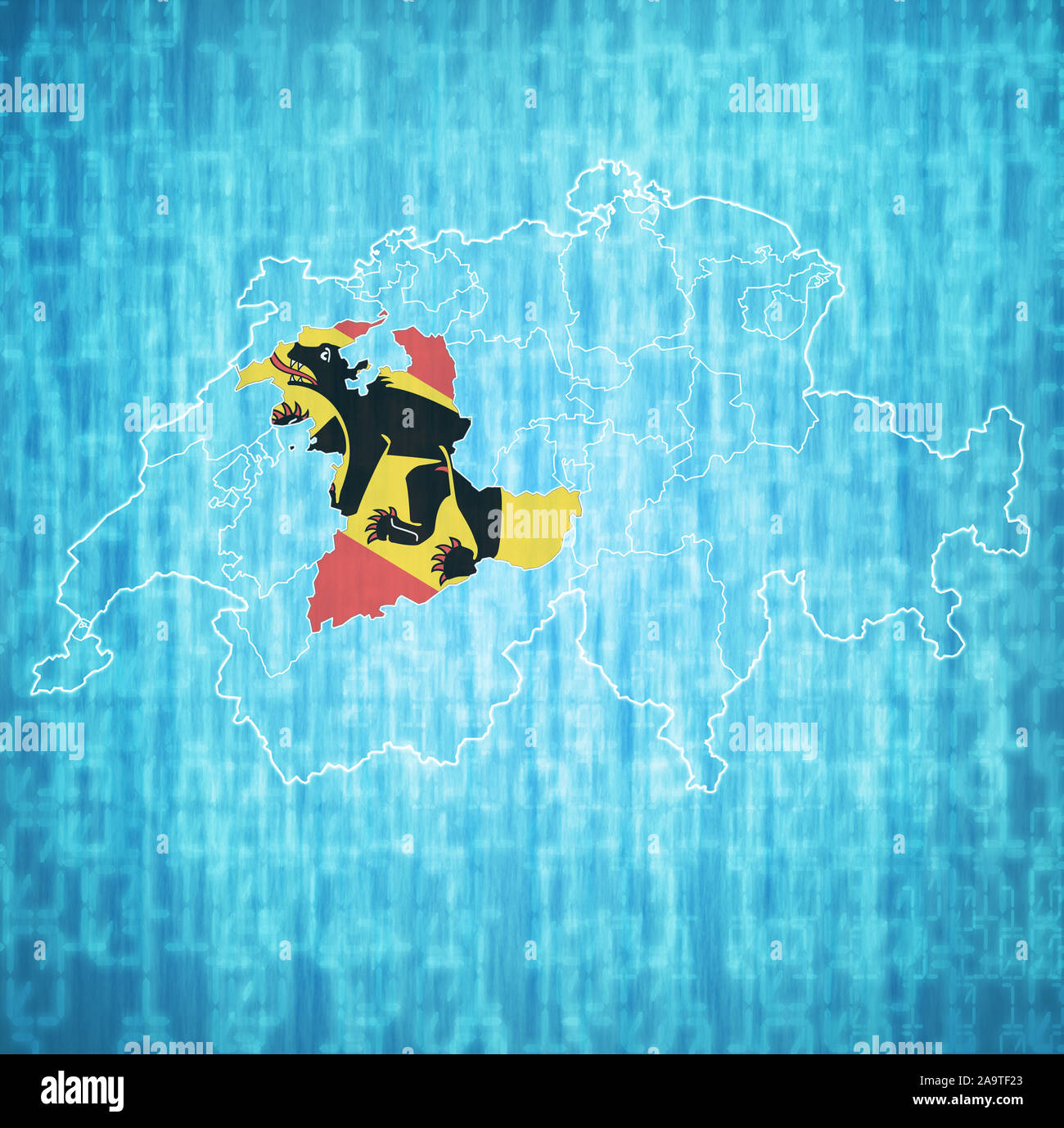 flag and territory of Bern canton on map of administrative divisions of ...