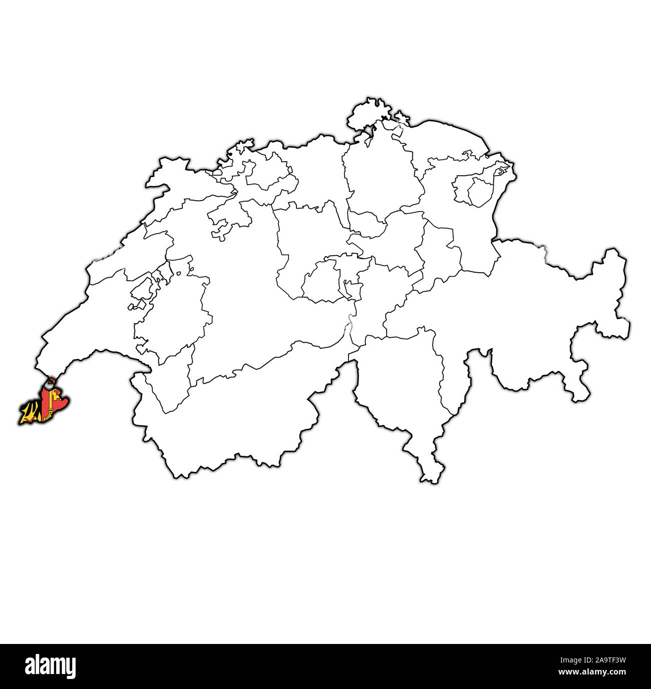 flag and territory of Geneva canton on map of administrative divisions ...